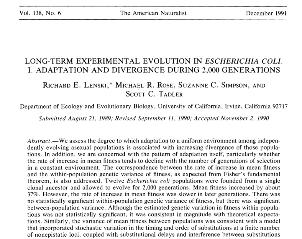 The Long-Term Evolution Experiment – Observing bacterial evolution in ...